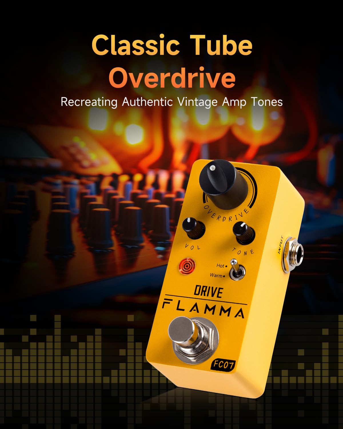 FLAMMA FC07 Overdrive Pedal Vintage Overdrive Effect Warm/Hot Modes, Mini Analog Overdrive Guitar Pedal Electric Guitar Effects Pedal, True Bypass
