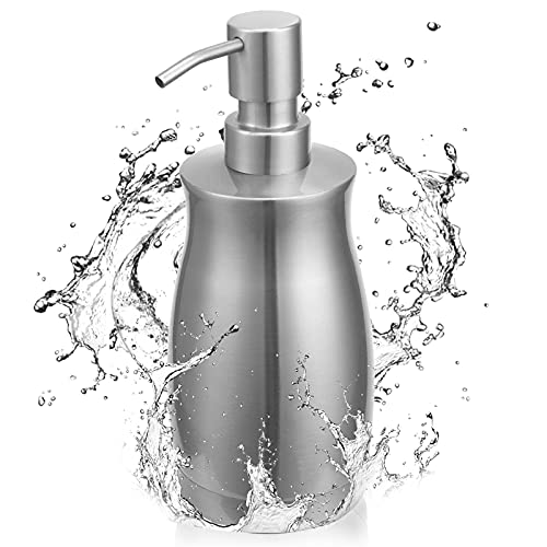Haitis 14.0 Oz/410 ml 304 Brushed Stainless Steel Manual Liquid Soap Dispenser, Hand Soap Dispenser, Stainless Large Pump Head, Anti-Rust and Leak Proof, for Bathroom, Kitchen Sink, Washroom, 1 Pack