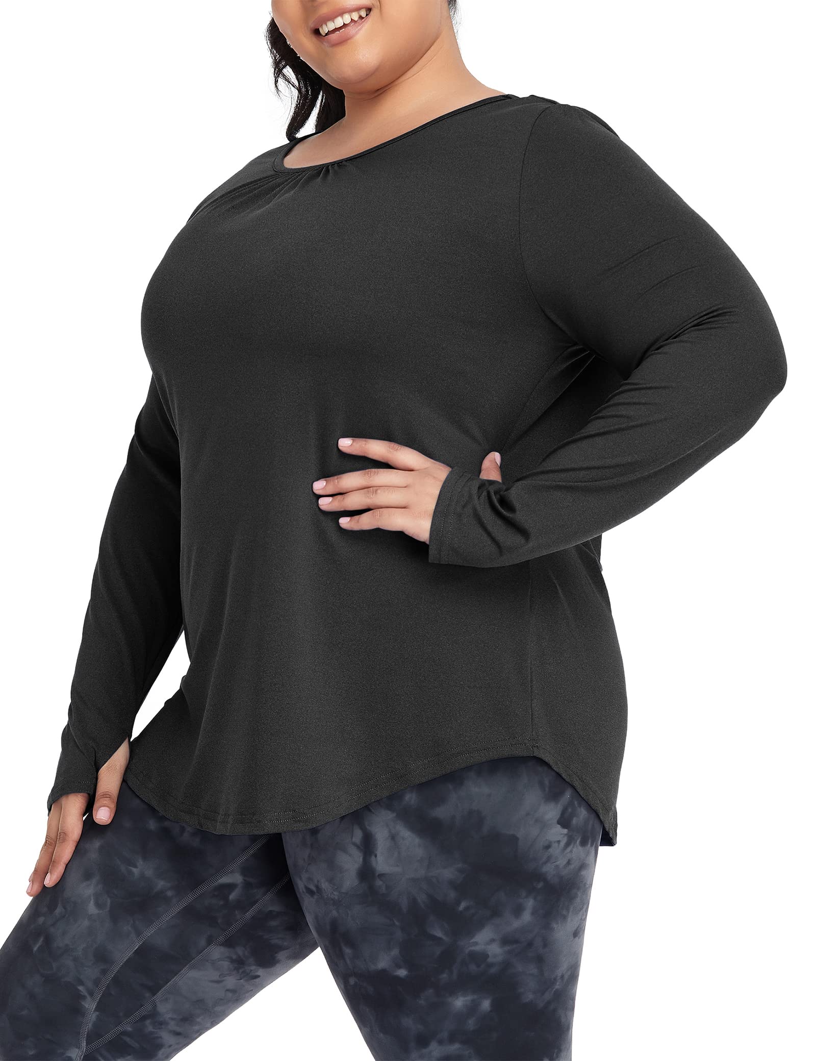 FOREYOND Women's Plus Size Tops Long Sleeve Sport Tee Loose Fit Athletic Yoga Clothing Running Workout Shirts xx