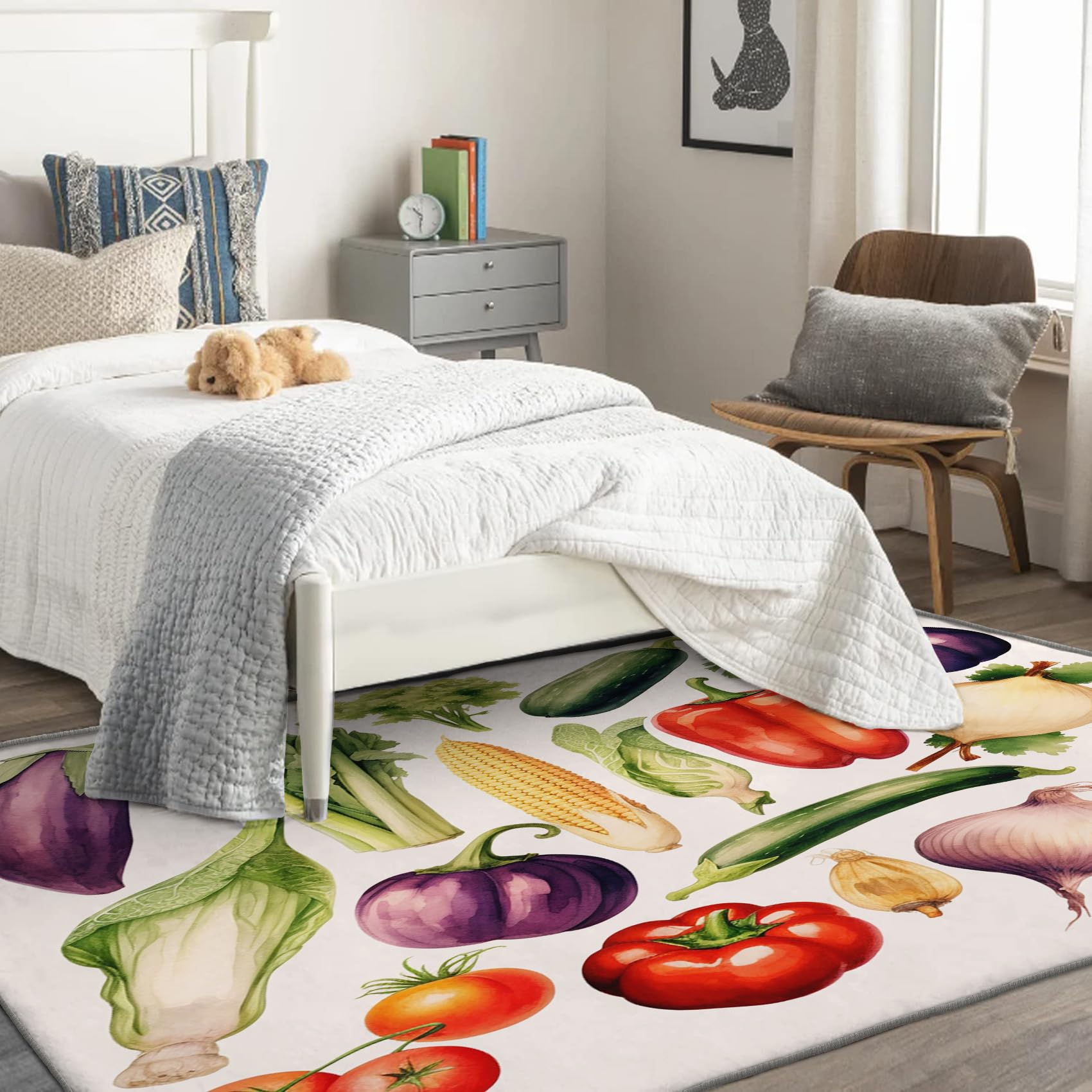 Vegetable Rug & Home Decor - 4x5 Rug, Kitchen Rugs for Living Room Bedroom, Food Carpet, Washable Non Slip Soft Low Pile Indoor Area Rug & Room Decor