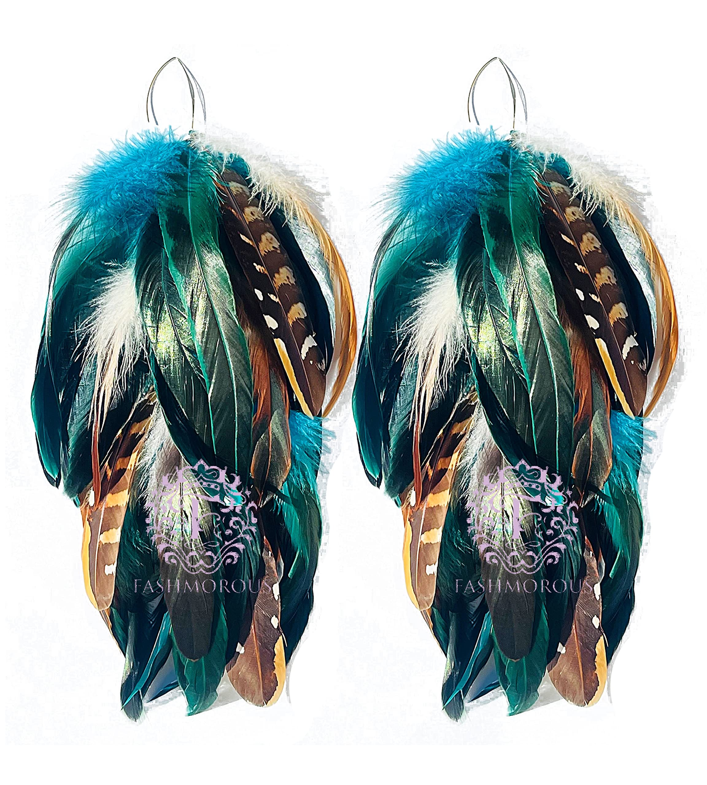 Fashmorous Feather Earrings Blue Feather Earrings for Women Bohemian Feather Earrings for Women Dangle