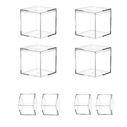 NA Clear Acrylic Plastic Square Cube Jewelry Box Mini Storage Containers with Lids Storage(8 Pieces)