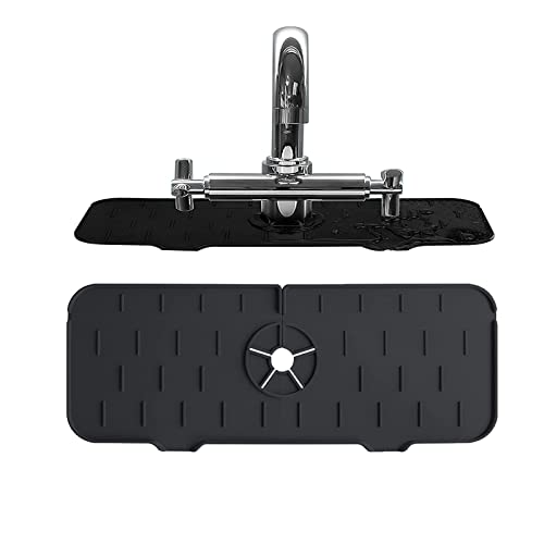 Kitchen Faucet Sink Splash Guard, Silicone Faucet Water Catcher Drying Mat, Sink Draining Pad for Bathroom, Farmhouse,RV and Washroom (Black)