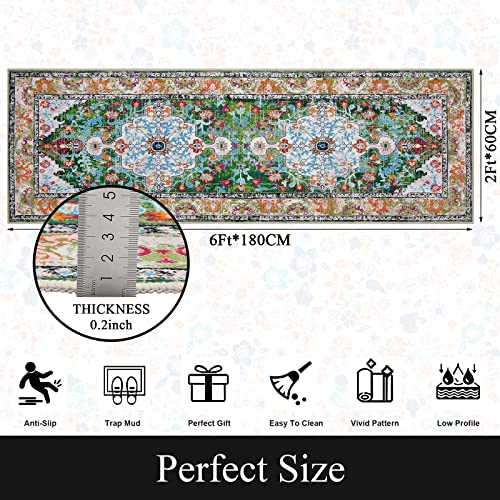 U'Artlines Boho Hallway Runner Rug 2' x 6' Vintage Farmhouse Laundry Rug Runner Accent Area Rug Carpet Non Slip Washable Kitchen Rug Entryway Runner Mat Throw Rug for Living Room (Green)
