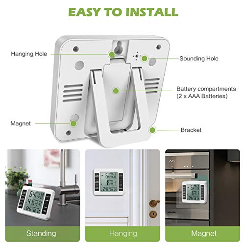 KeeKit Refrigerator Thermometer, Indoor Outdoor Thermometer with 2 Sensors, Wireless Digital Freezer Thermometer with Audible Alarm Temperature Gauge, Min/Max Record for Home, Kitchen β White
