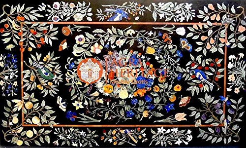Marble Dining Center Inlay Table Top Handicraft Marquetry Decorative Gift | 59"x37" Inches