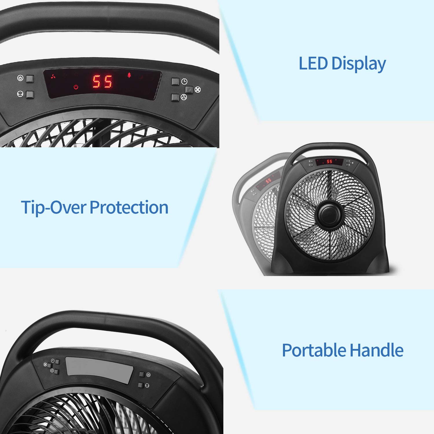 GDY Portable Box Table Fan with Remote Control, 18 Inch Quiet Floor Fan with Adjustable Speeds & Automatic Shutoff Timer