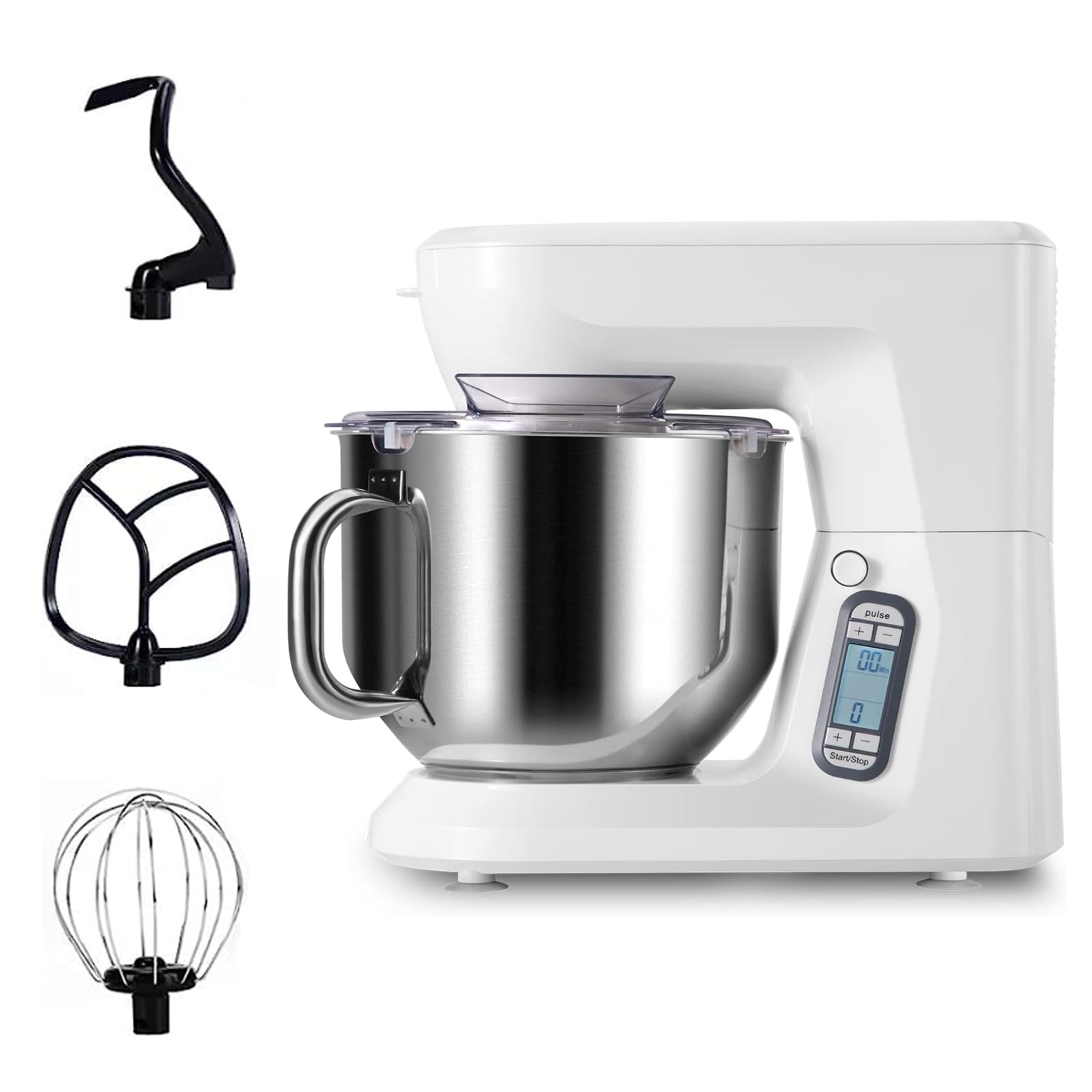 Electric Stand Mixer, 9.5 QT LCD Display Electric Food Mixer, Portable Tilt-Head Kitchen Mixer with Flat Beater, Dough Hook, Whisk for Baking