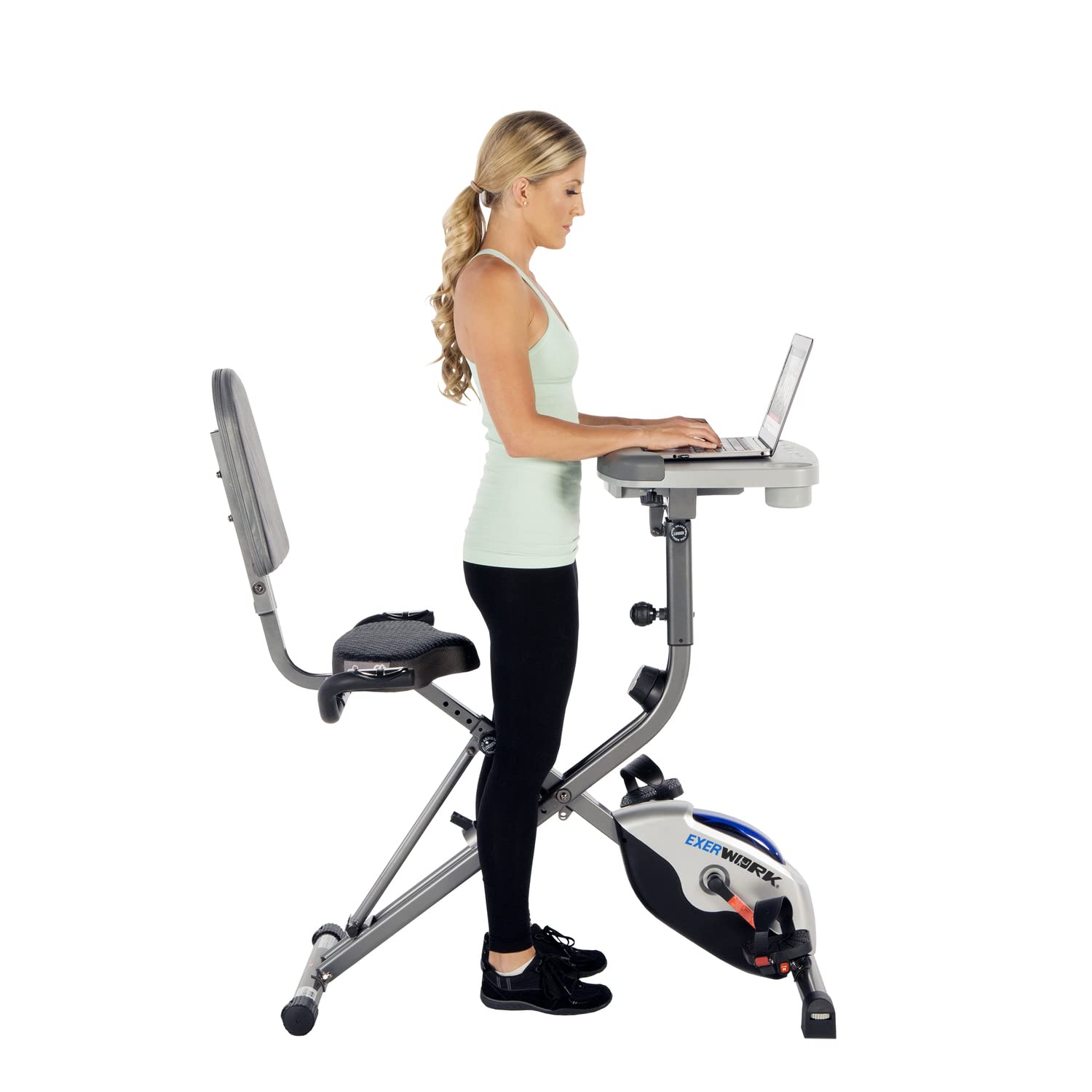 Exerpeutic ExerWorK 1000 Fully Adjustable Desk Folding Exercise Bike with Pulse