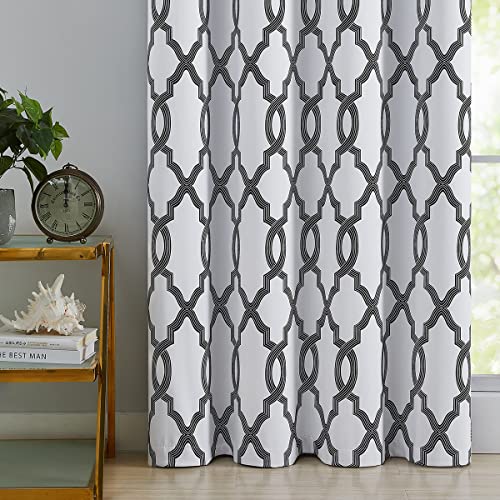 UGOUTRY Black White 84 Inch Long Full Blackout Curtains for Bedroom, Thermal Insulated Grommet Window Treatments, Geometric Patterned Drapes 2 Panels, 52'' W