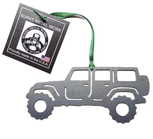 Metal off road Christmas Ornament perfect for 4 door jeep owners (Dark Grey-Bare Metal)