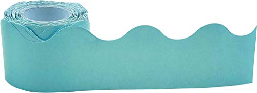 Teacher Created Resources Light Turquoise Scalloped Rolled Border Trim - 50ft - Decorate Bulletin Boards, Walls, Desks, Windows, Doors, Lockers, Schools, Classrooms, Homeschool & Offices