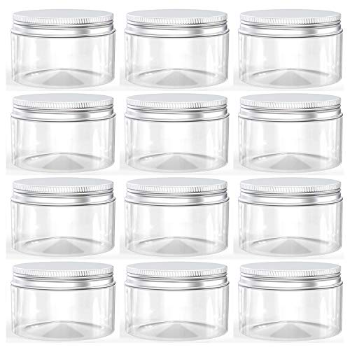 HNXAZG 4 Ounce Plastic Jars with Aluminum Lid Leak Proof Clear Containers Jars for Store Liquid, Cosmetic, Cream, 12 Pcs
