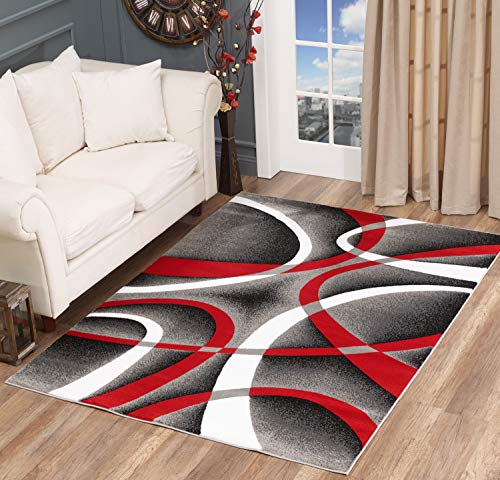 GLORY RUGS Modern Area Rug 8x10 Red Swirls Carpet Bedroom Living Room Contemporary Dining Accent Sevilla Collection 4816A