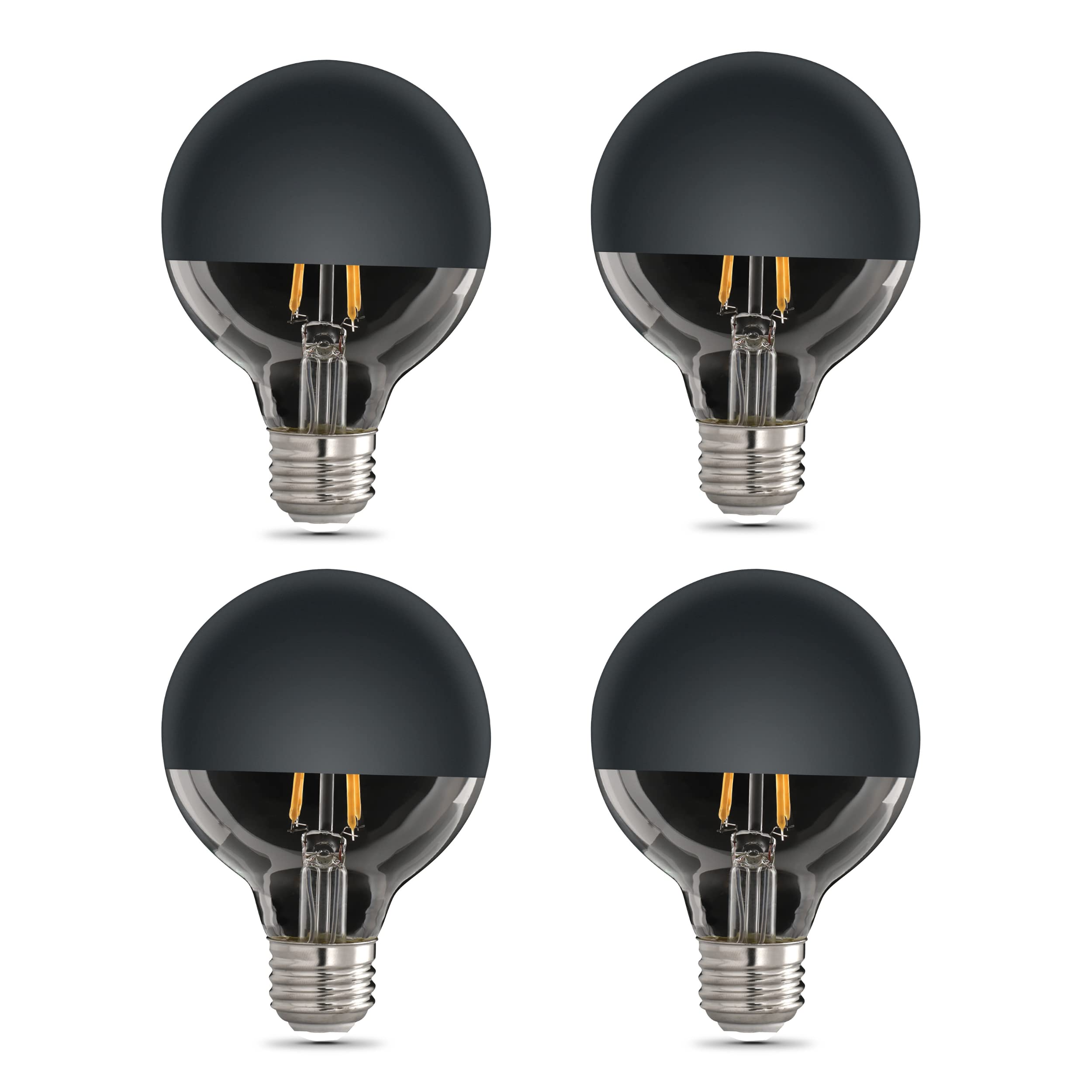Feit Electric G2540/BLK/827/FIL/4 40-Watt EQ G25 DM Black Mirror Dome Filament LED Light Bulb, 4-Pack
