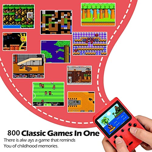 Hand-held game console, retro portable mini game console with 500 classic FC games, TV connection support, two player for kids and adults, 800mAh rechargeable (red), multilingual switch.