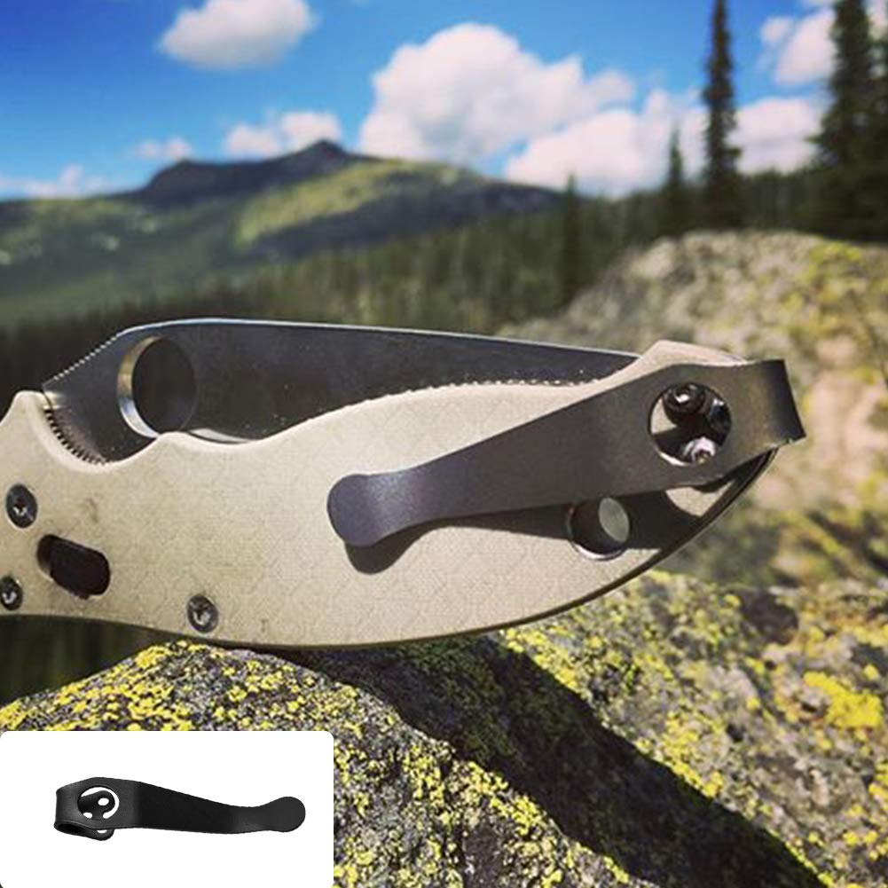 Pocket Back Clip for Spyderco C81 C10 C11, 3-hole Design Titanium Alloy Deep Carry Pocket Clip 53x12mm/2x0.5 inch, Not Screws Included, Easy to Replacement (Stonewash)