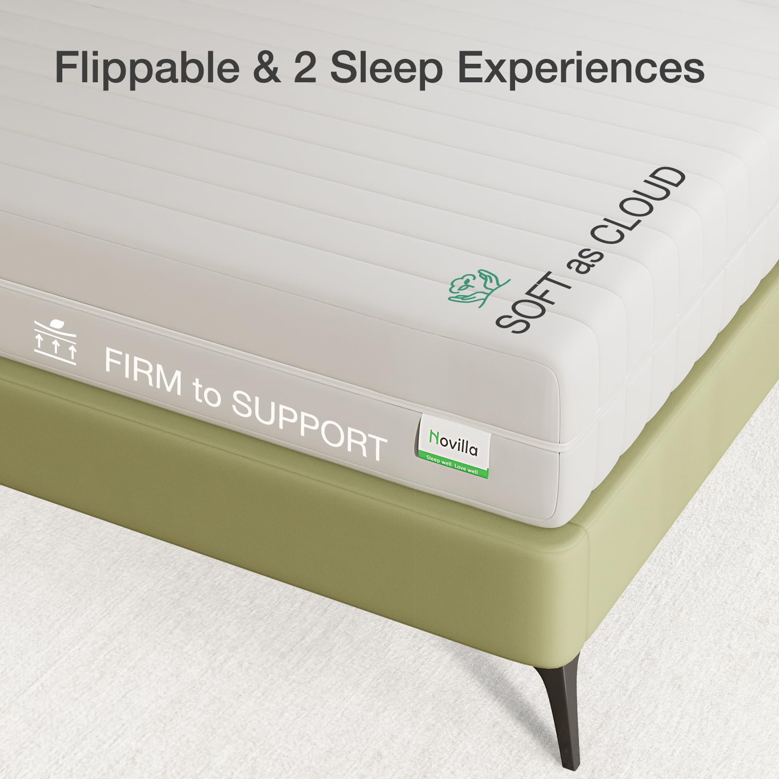 Novilla Twin Mattress, 10 Inch Foam Mattress, Flippable Mattress with Breathable Soft Cover for a Dry, Clean and Double Side Sleep, Twin Size Mattress with Tight Top