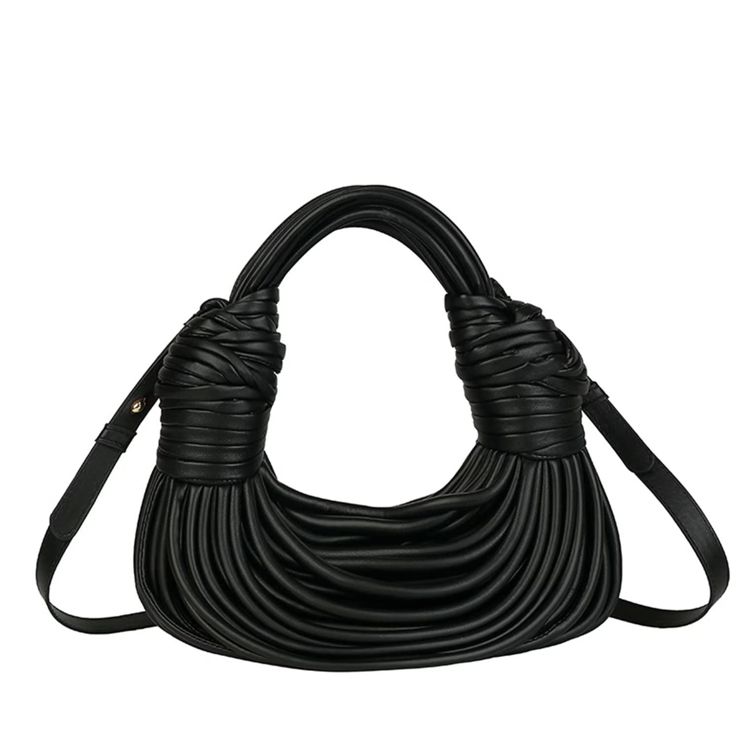 Hand-Woven Bread Women's Fashion Messenger Bag Creative Noodle Shoulder Underarm Bag Handbag Fringed Bag, Black