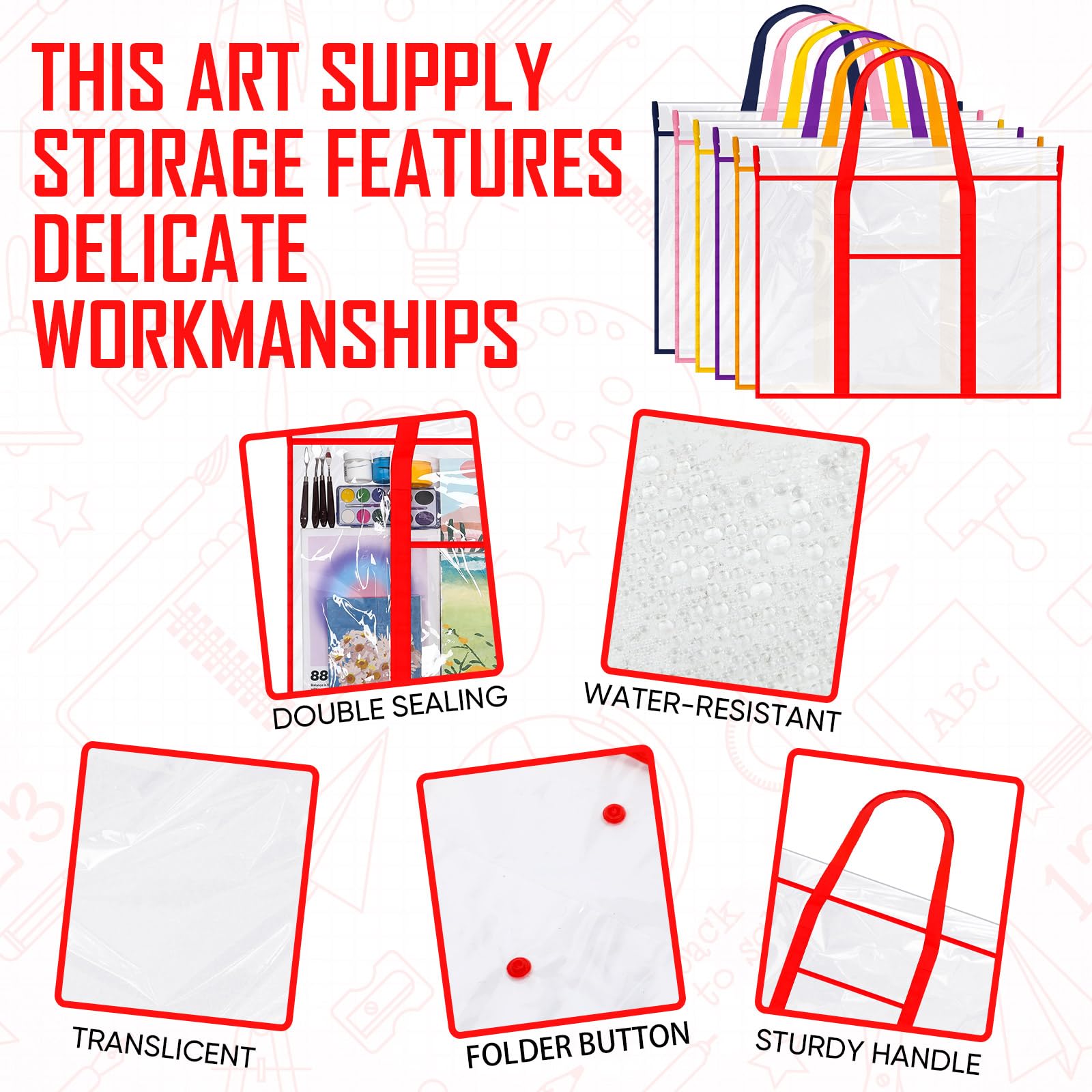 Vincreem 6 Pack 25" x 31" Large Poster Storage Bag Art Portfolio Case PVC Portfolio Folder with Pocket Clear Bulletin Board Holder Chart Organizer Container for Artwork Teacher Classroom Paper