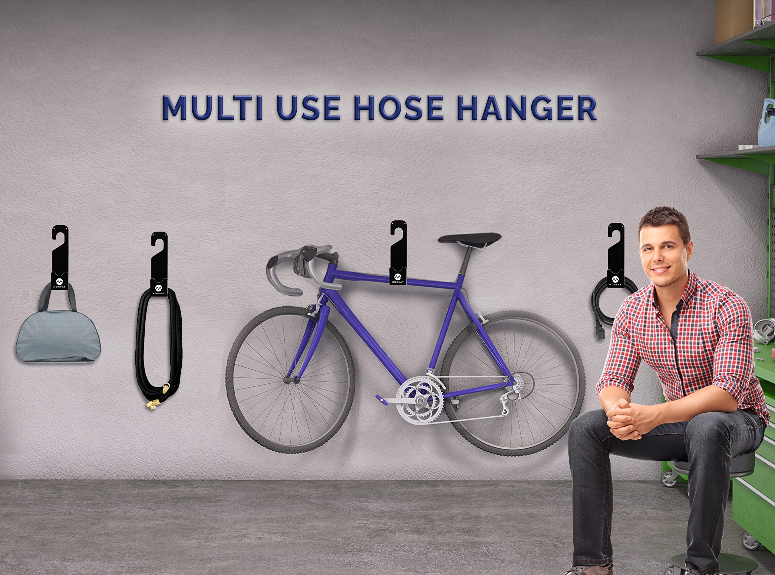 Morvat Premium 150 Ft Hose Hanger with Rust Resistant Metal, Organize Your Garden, Garage & Outdoor Storage Area, Wall Mount Holder or Hang/Hook Over Water Spigot with Included Screws