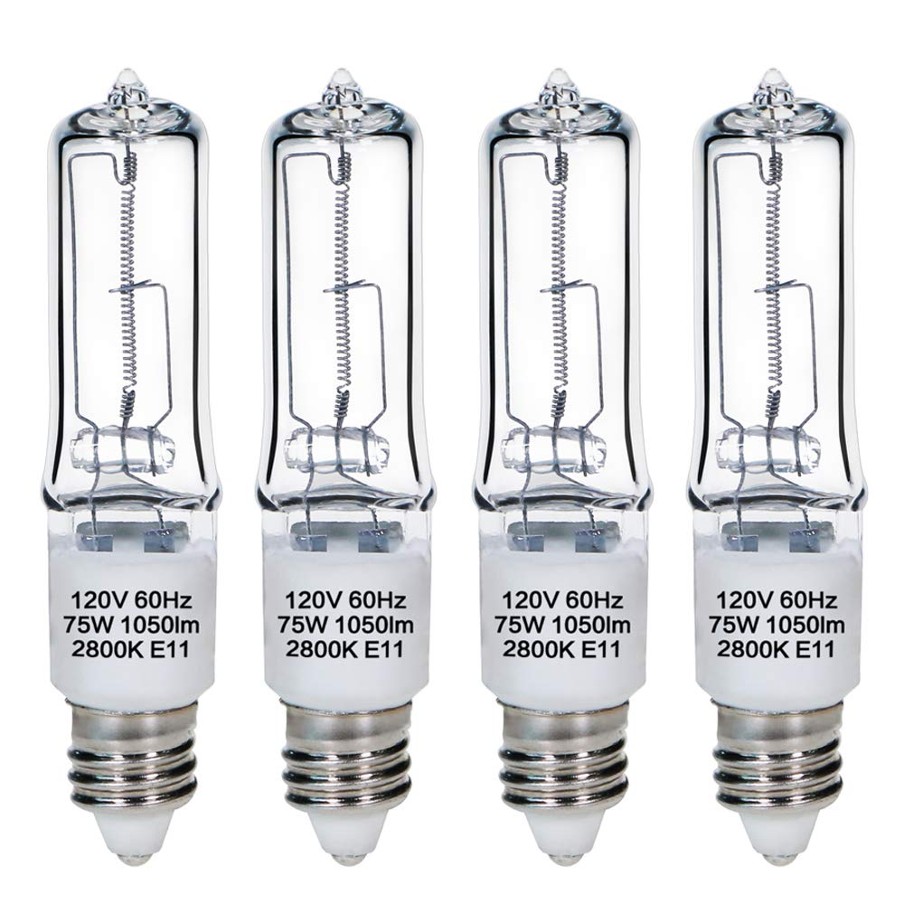 GMY JDE11 120V 75W T4 Mini Candelabra Bulb, 1050lm Warm White, 2800K Clear Dimmable JD E11 Halogen 75W Bulbs, 4Pack
