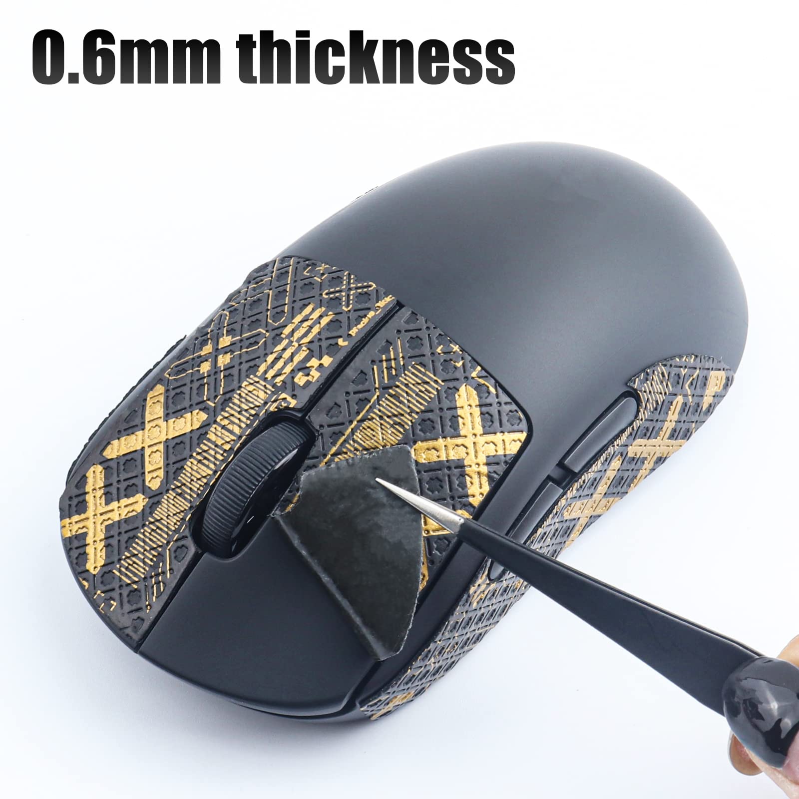 Hyekit Mouse Grip Tape for Logitech G PRO X Superlight Anti-Slip Grip Tape for Mouse - Sweat Resistant - Easy to Use Self-Adhesive Design - Pre-Cut - Professional Mice Upgrade Kit(Black Gold)