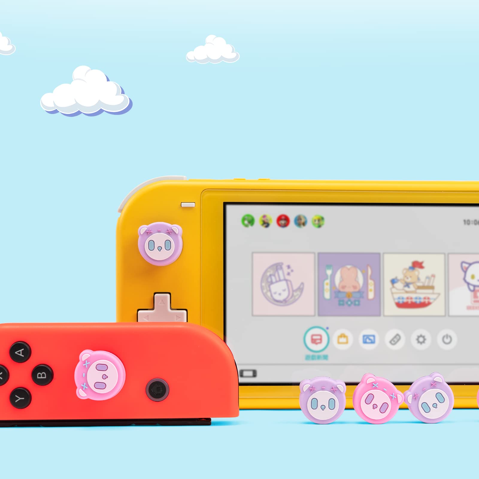 GeekShare 4PCS Cute Animal Theme Thumb Grip Caps,Soft Silicone Joystick Cover Compatible with Nintendo Switch/OLED/Switch Lite Only - Gemini Bear