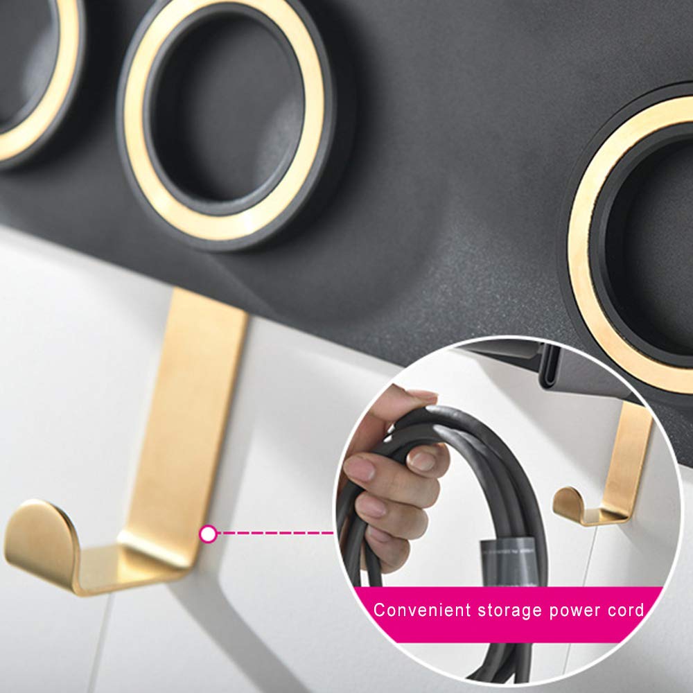 Floatant Wall Mount Holder Adhesive for Dyson Airwrap Styler Supersonic Hair Dryer, Nail-Free or Perforat to Install, Organizer Storage Rack with Hooks Steel Rings for Curling Barrels Brushes