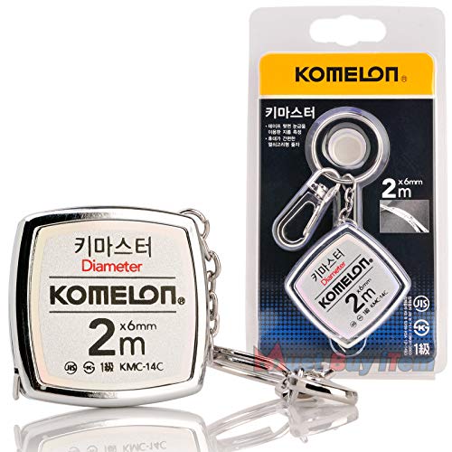 Komelon KMC-14C Keymaster Metric Tape Measure 2-Meter/Diameter Keychain Pocket Mini Key Chain Ring Chrome Coated Measuring Tool with English Manual Included