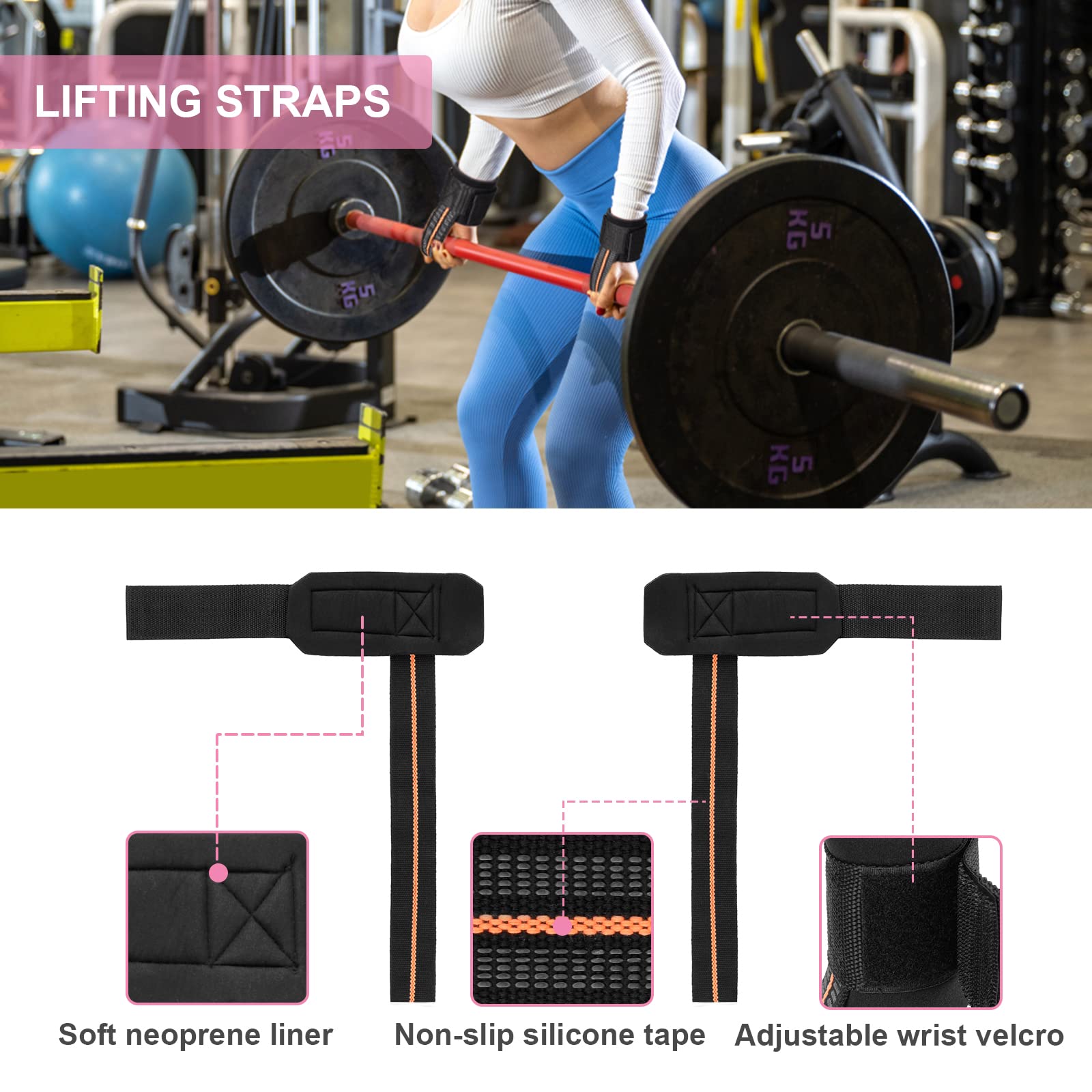 Hikeen Barbell Pad Set with Weight Lifting Straps, 13PCS Upgraded Barbell Squat Pad for Hip Thrusts,Leg day, Standard Olympic Bars with 2 Lifting Straps, 2 Ankle Straps, 5 Resistance Bands, Reflex Ball,Barbell Foam Pad, Carry Bag