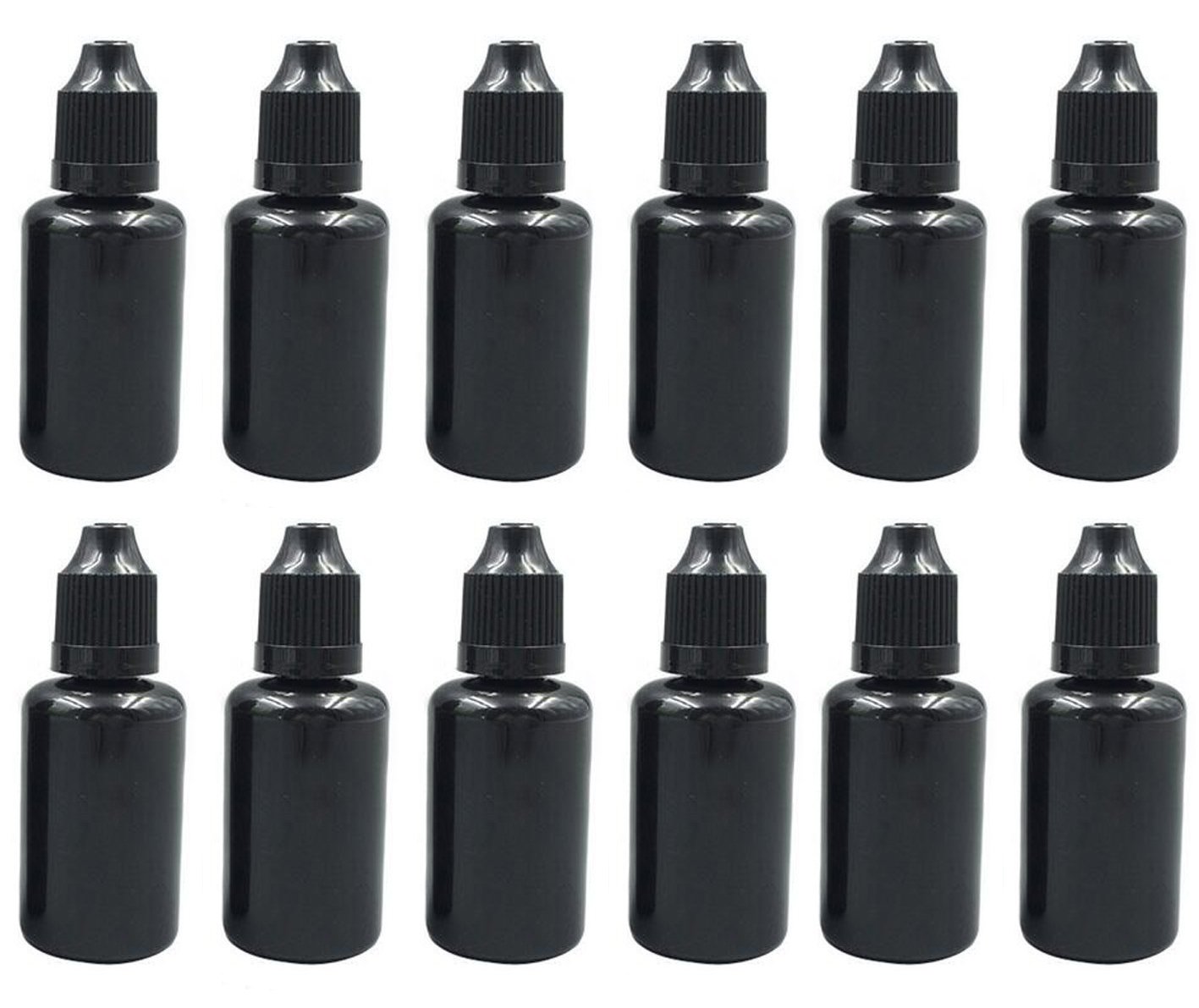 UPSTORE 30ml/1oz Black Plastic Refillable Empty Dropping Refueling Bottles Eye Liquid Squeezable Dropper Vials Sample Packing Storage Holder Container with Safety Screw Cap And Removable Plug (50PCS)