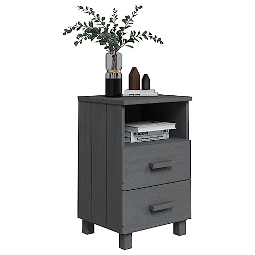 Nightstand 2 pcs with 2 Drawers | Modern End Table Set of 2 for Small Spaces | Wood Side Table for Bedroom | Wooden Bedside Cabinet | Dark Gray Solid Pinewood and MDF 15.7" x 13.8" x 24.4"
