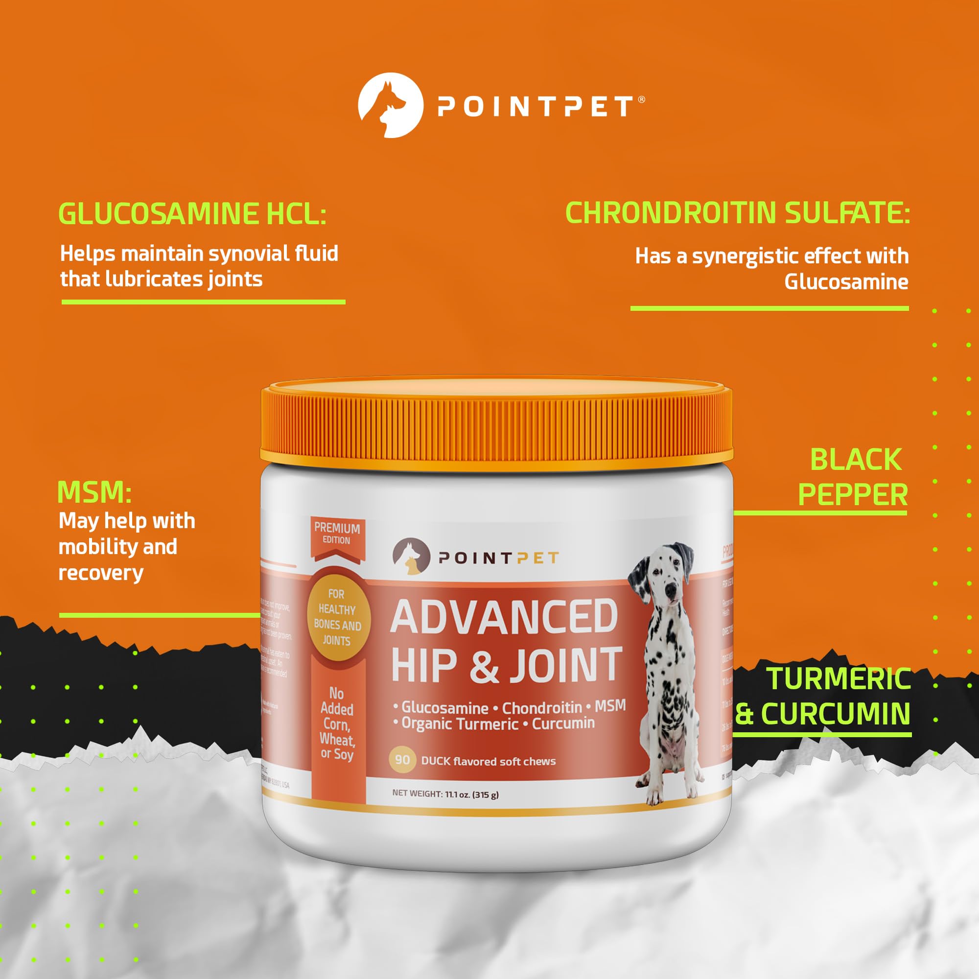 PointPet Advanced Glucosamine Hip and Joint Supplement for Dogs, 90 Count - Soft Chews - Dog Joint Health Chews - Chews with Chondroitin Turmeric, Omega 3