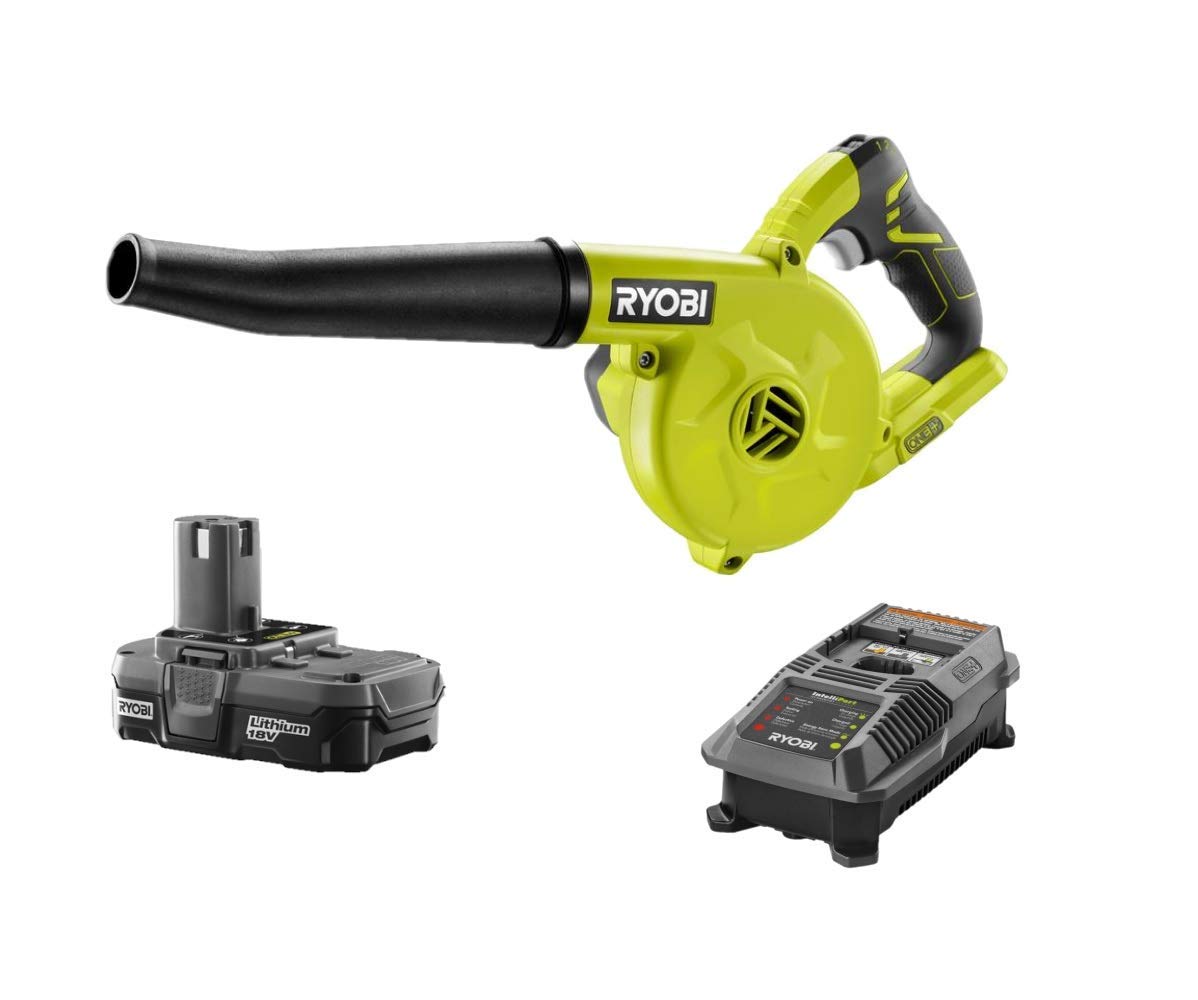 Ryobi 18-Volt Cordless Compact Workshop Blower Kit with Battery & Charger, (Non-Retail Packaging) (Renewed)