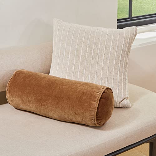 Nate Home by Nate Berkus Textured Cotton Decorative Throw Pillow | Modern Decorative Cushion for Couch, Chairs, or Bedroom from mDesign - Square Size 20" x 20", Natural (Taupe)
