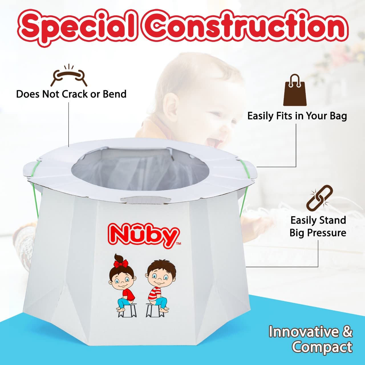 Nuby Disposable Travel Potty with Liner - Foldable and Portable Potty; Toddler Potty Essential for Camp, Trips, & Car Rides - Travel Potty for Toddler, 1 Pack