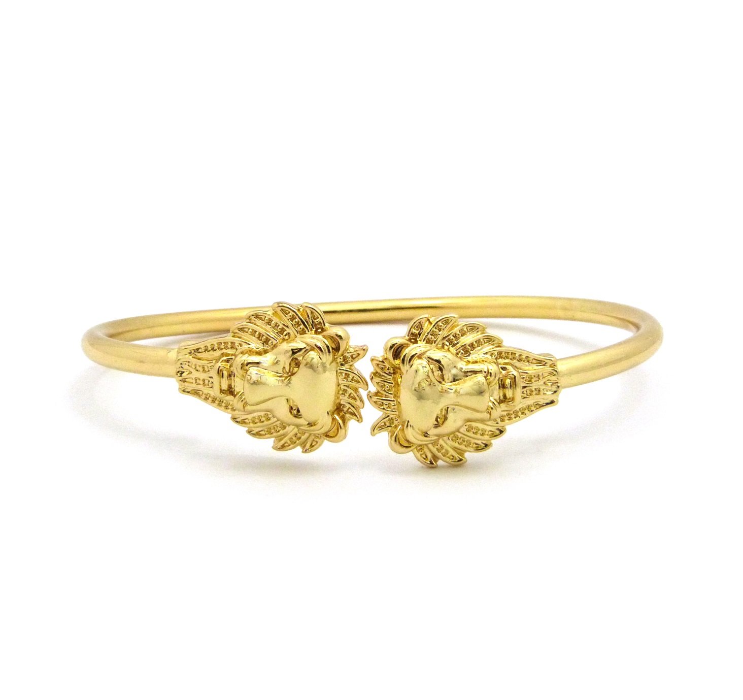 Fashion 21 Unisex Roaring Lion Head Piece Bangle Cuff Zinc Alloy Bracelet in Gold Tone (Large Size)