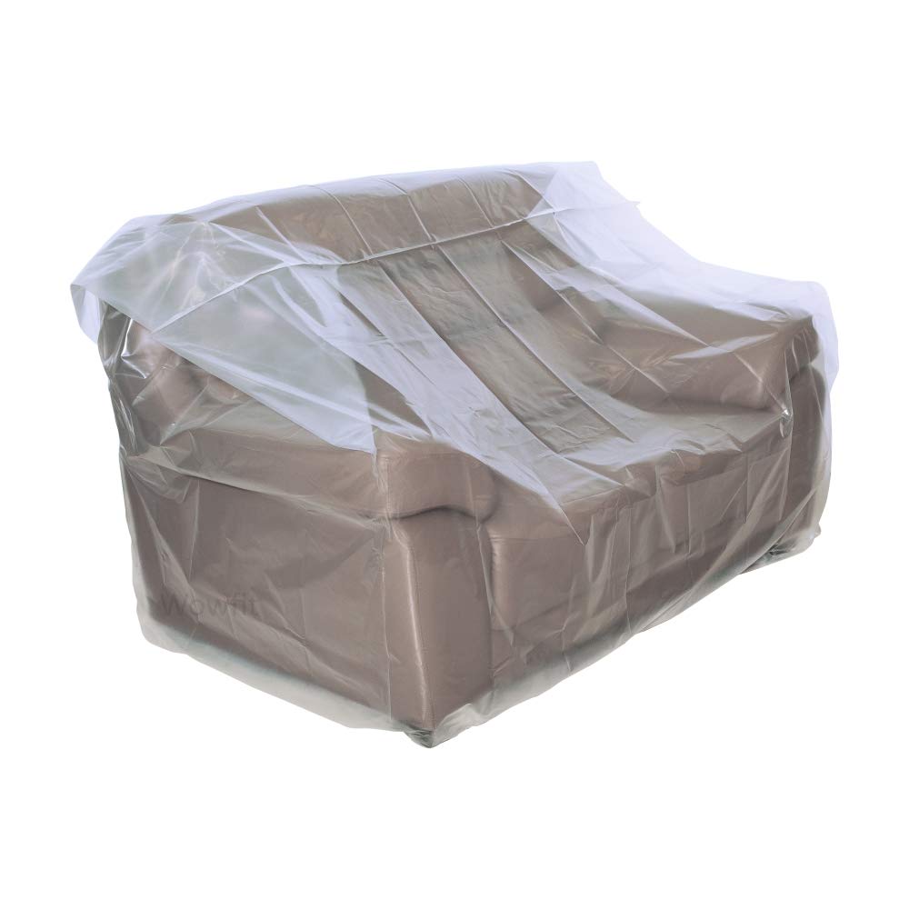 Wowfit Furniture Cover β Dust-Proof Moving Bag for Love seat, Sofa, Moving Boxes β Clear & Odorless Plastic Bag for Moving β 4mil Thick Loveseat Cover(Not Include Tape) β 68W x 42D x 62/41H Inches