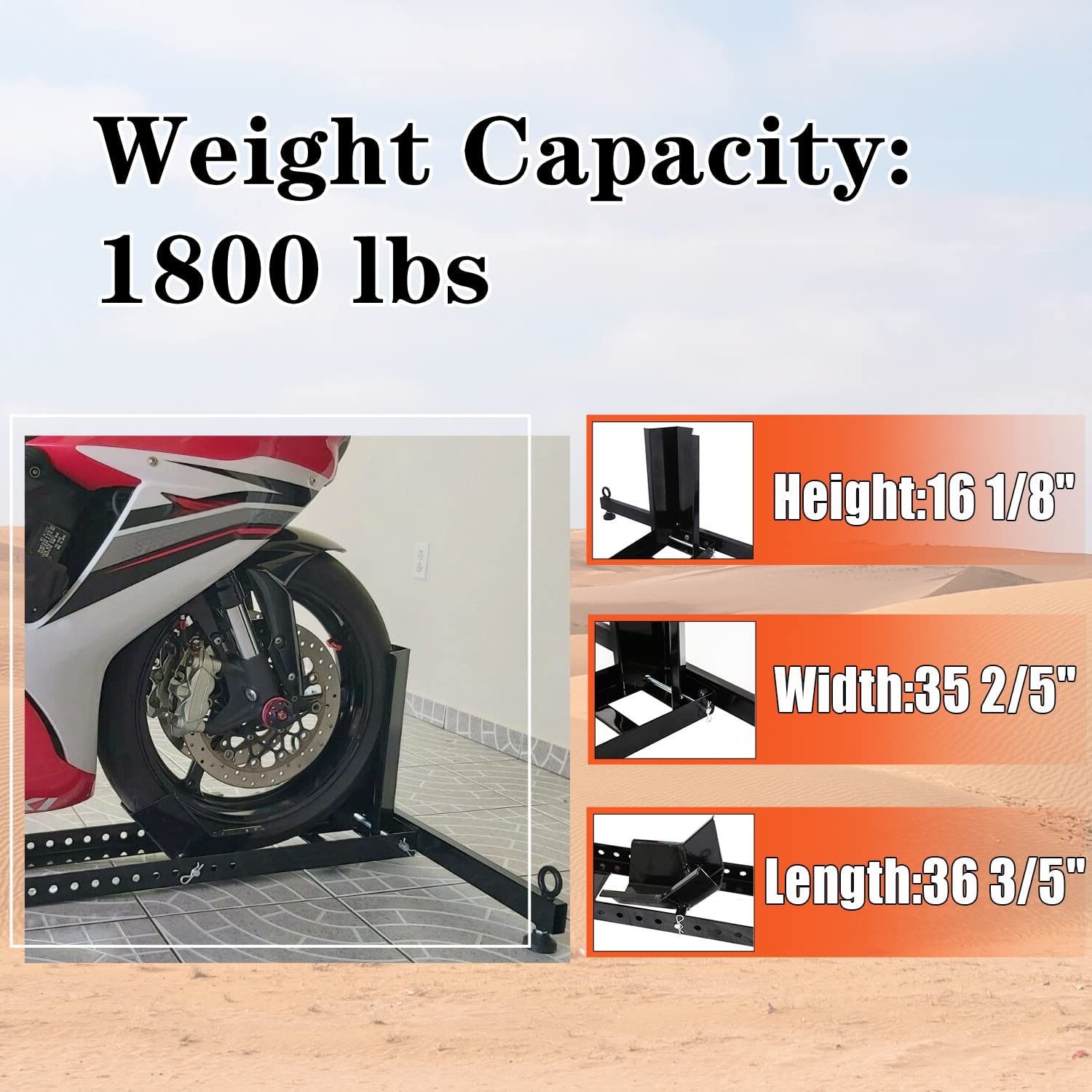 EGO BIKE Adjustable Motorcycle Wheel Chock Upright 1800lb Capacity Adjustable Motorcycle Stand Wheel Tire Chock for 15"-22" Wheels