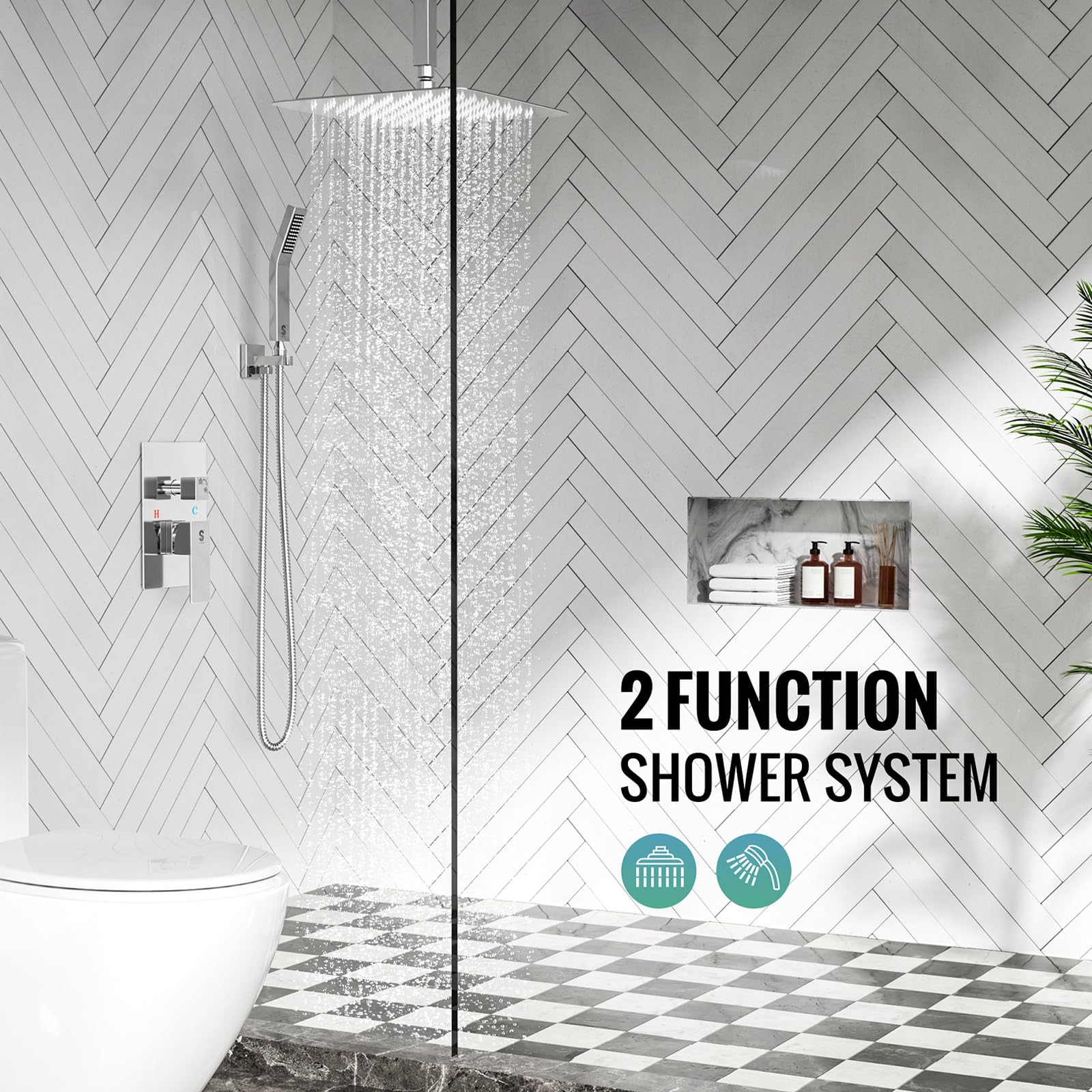 SR SUN RISE SRSH-C1003 Ceiling Mount Bathroom Luxury Rain Mixer Shower Combo Set Rainfall Shower Head System 10 Inch Polished Chrome (Contain Shower Faucet Rough-In Valve Body and Trim)