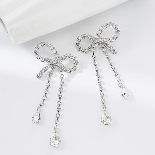 FAUTHENTICUTE Silver CZ Drop Earring for Women, Bow Drop Earrings