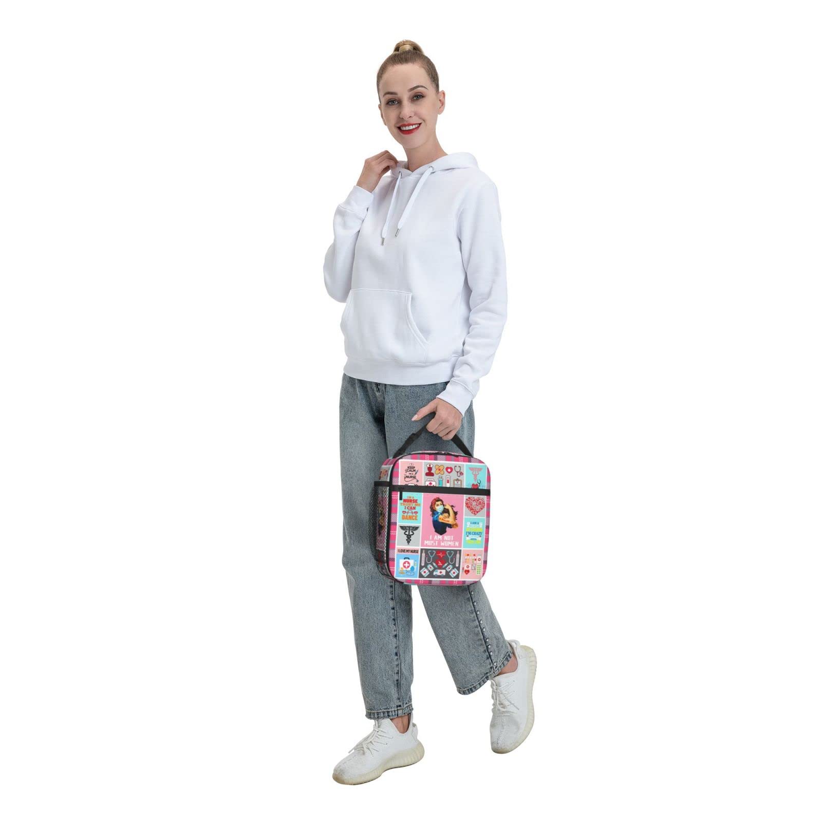 Kaeddi Nurse Lunch Bag Heat Insulated Lunch Box Leakproof Durable Portable Reusable Handbags Large Capacity Thermal Cooler Black One Size