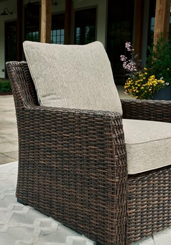 Signature Design by Ashley Brook Ranch Casual Weather Resistant Outdoor Lounge Chair with Cushion, Dark Brown & Beige
