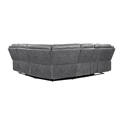 Evedy Manual Sectional, Oversized Recliner Sofas Seating with Cup Holder,Hide-Away Storage,2 USB Ports and 2 Power Sockets,for Home Theater,Living Room Furniture Set-Grey