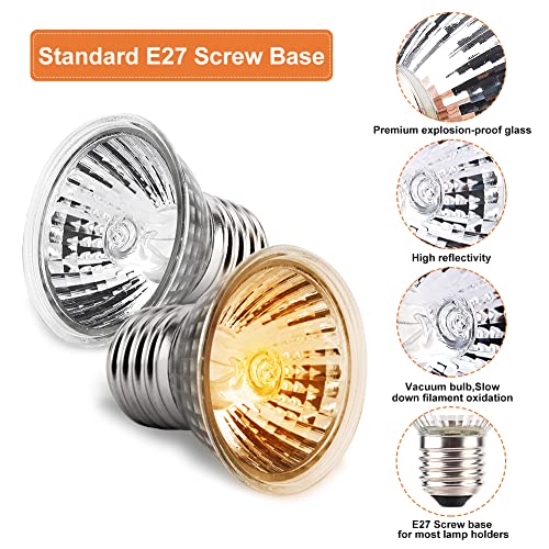 Pilarmuture 2PCS 75W Reptile Heat Lamp, UVA UVB Full Spectrum Reptile Turtle Heating Lamp Bulbs E27 Sunbathe Heat Lamp Basking Bulb for Reptile Amphibian Turtle Lizard (with 2Pcs Coconut Tree)