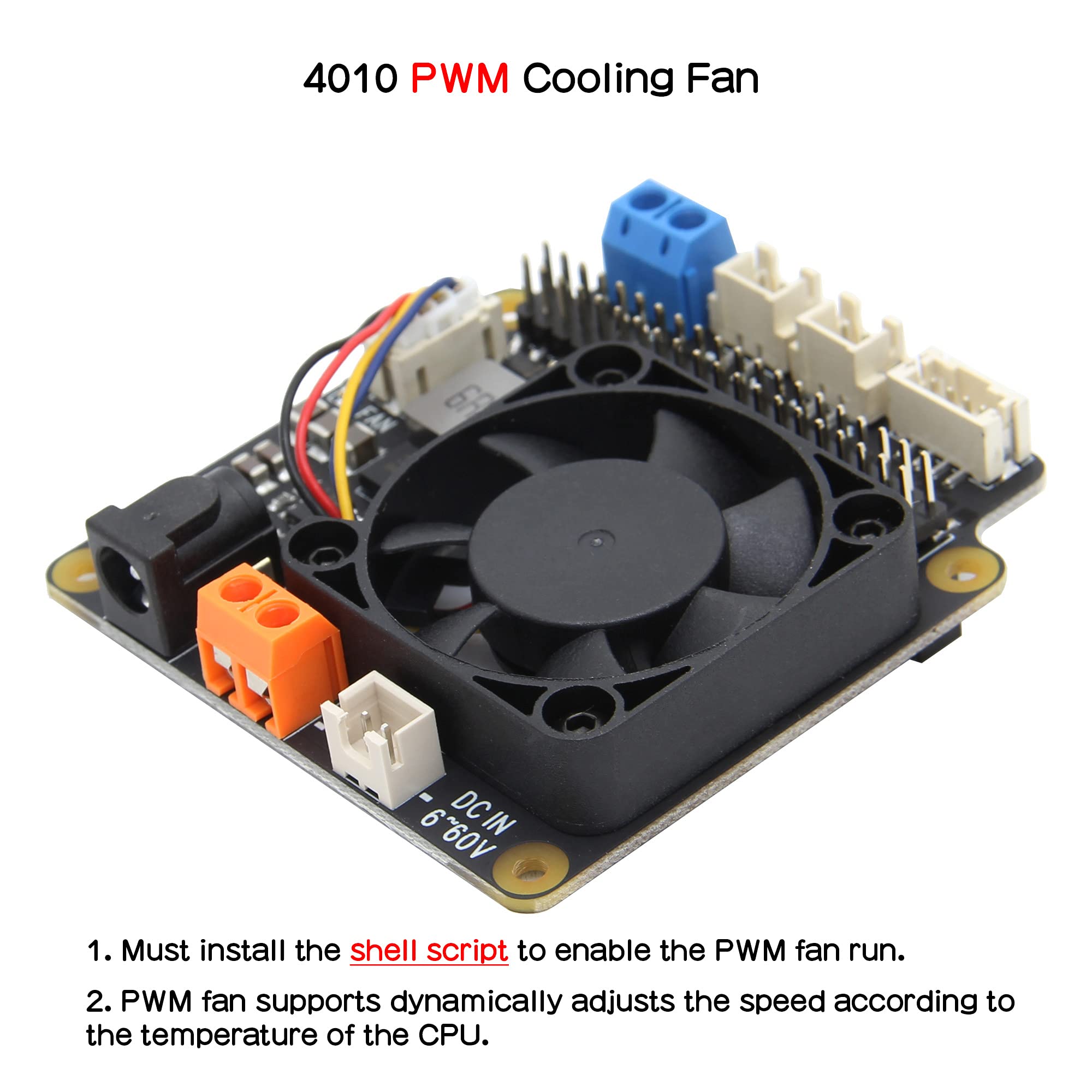 Geekworm for Raspberry Pi 5/4B/3B+/3B X715 V1.0 Power Management & PWM Cooling Board with Wide Voltage Input (6V~60V) Compatible with Raspberry Pi 5/4B/3B+/3B/3A+