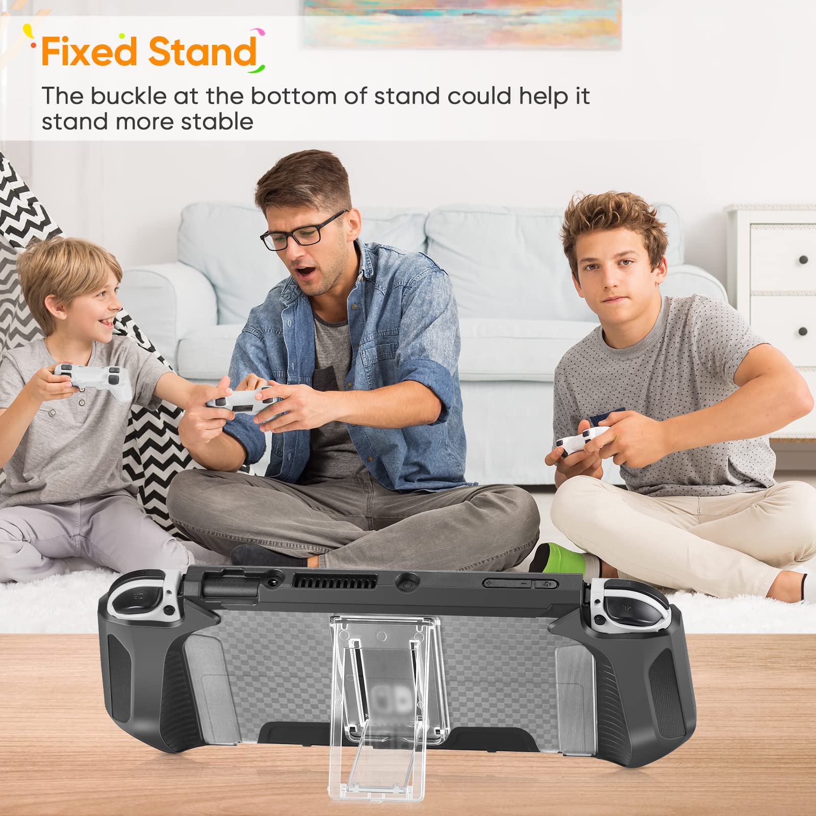 Fintie Case for Nintendo Switch OLED Model 2021 w/Fixed Stand, [Shock Proof] Protective Cover w/Hard Matte Clear Back Panel & Soft TPU Bumper, Ergonomic Grip for Switch OLED Model Console, Black