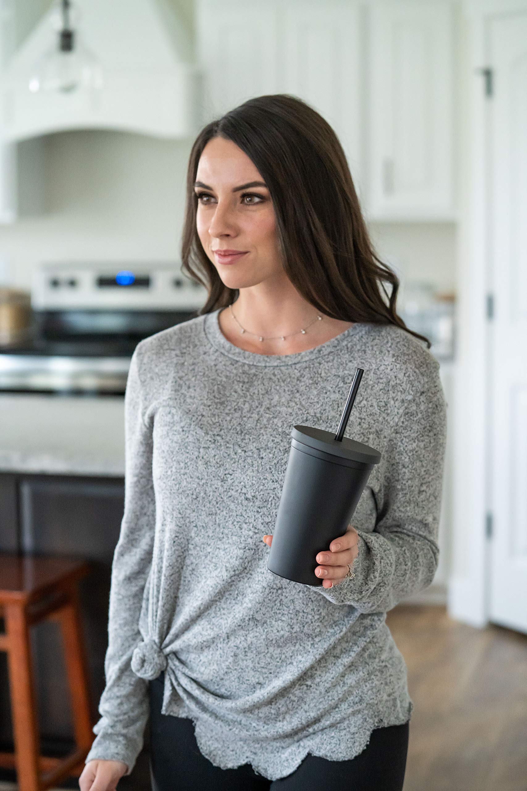 STRATA CUPS Classsic Black Tumblers with Lids (12 pack) - 16oz Colored Acrylic Cups with Lids and Straws | Double Wall Matte Plastic Bulk Tumblers With FREE Straw Cleaner! Customizable DIY Gifts