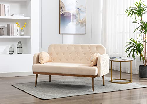 Nigwedete 55'' W Loveseat Sofa, Accent Sofa with Metal Feet, Modern Upholstered Sofa Couch for Small Living Room, Apartment and Small Space, Beige